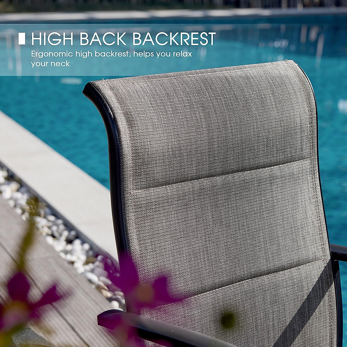 VICLLAX Stackable Patio Chairs Set of 2, All Weather Metal Outdoor Dining Chairs with Padded Foam for Lawn, Garden, Poolsides, Black Finish Frame