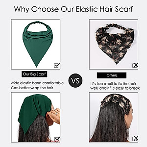6 Pack Hair Scarf Headband for Women - Elastic Hair Kerchief Large Boho Triangle Bandana Head Scarf with Clips Non Slip Solid Color Headbands Hair Scarves Hair Accessories for Teen Girls