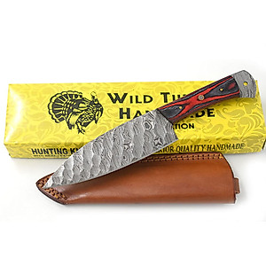 Wild Turkey Handmade Damascus Knife Collection Full Tang Hunting chef Knife w/leather case. (3315)