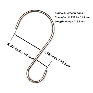 lightstar 2-Pack S Hooks for Hanging, Stainless Steel S Shaped Hook Heavy Duty Hanging Hooks for Pots, Pans, Plants, Bags, Cups, Clothes (S-Large)