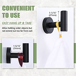 Angle Simple Bathroom Towel Hook Matte Black, Stainless Steel Shower Towel Holder, Kitchen Towel Hanger, Round Robe Hook for Wall