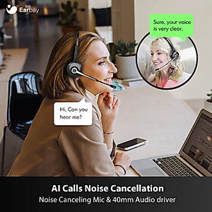 Earbay Trucker Bluetooth Headset, Wireless Headset with Microphone Noise Canceling & USB Dongle, Bluetooth Headphones with Mic Mute & Charging Base for PC Computer/Phones/Office/Zoom/Skype/Meeting