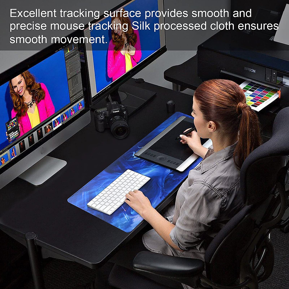 Jahosin Large Gaming Mouse Pad with Stitched Edges,[27.5x11.8In] Extended Mouse Pad with Non-Slip Natural Rubber Base for Gamer/Desktop/Office/Home (70x30 Bluedragon)