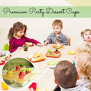 50 Pack 3.5 Oz Plastic Mini Square Dessert Cups with Spoons,Plastic Parfait Appetizer Cup,Disposable Plastic Cups for Puddings Mousse Desserts
