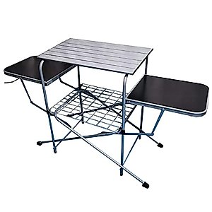 SUNESA Portable Picnic Table Outdoor Folding BBQ Table Portable Aluminum Alloy Table Multifunctional Shelf with Hook Self-Driving Tours Picnic Foldable Camping Table (Color : Black)