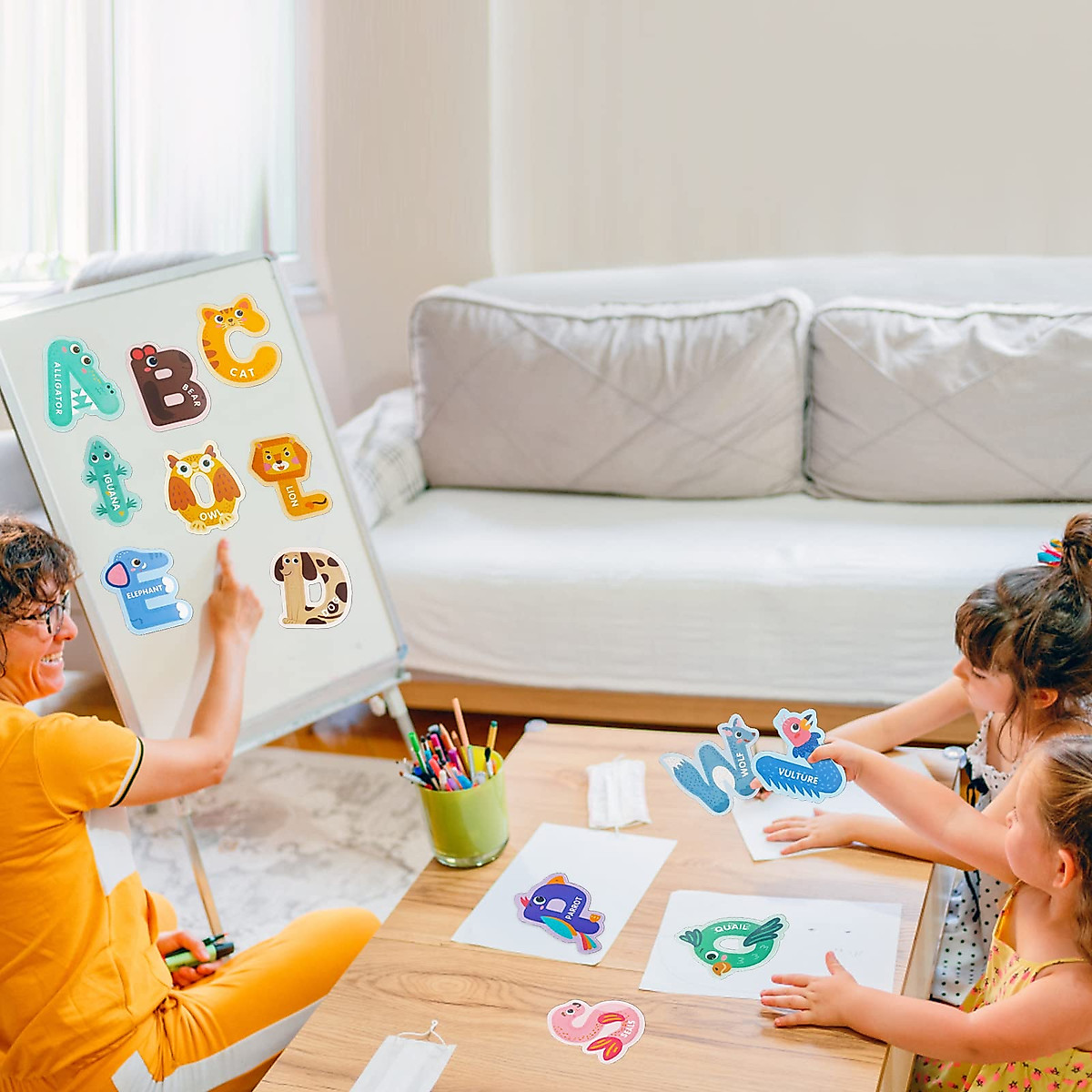 Jumbo Magnetic Letters ABC Alphabet Magnets Colorful Animal Shape Toys Fridge Magnet Uppercase Refrigerator for Kids Educational Preschool Learning set Spelling Games for Toddlers 3 4 5 Years Old