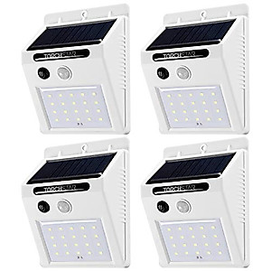 TORCHSTAR Outdoor LED Solar Powered Motion Sensor Light, IP65 Waterproof Cordless Outdoor Wall Lighting for Driveway, Patio, Garage, Porch, 6500K Pure White, White, Pack of 4