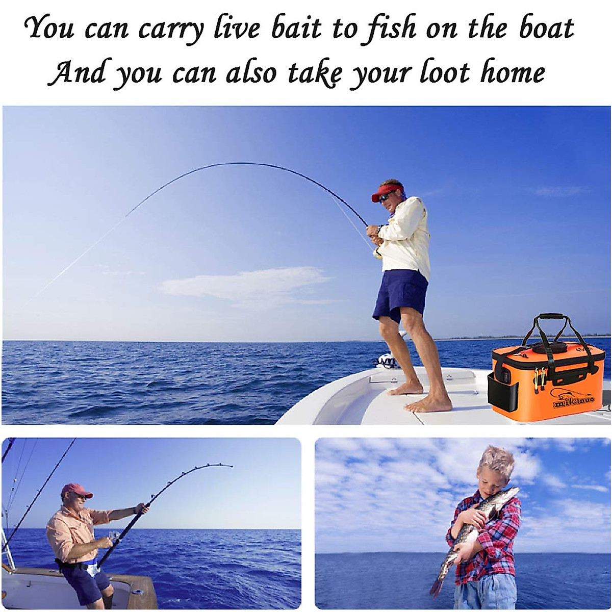 Fishing Bucket,Foldable Fish Bucket, Multi-Functional EVA Fishing Bag for Outdoor, Live Fish Lures Bucket and Fish Protection Bucket,10GAL/8GAL/6GAL/4.8GAL/3GAL Live Fish Container