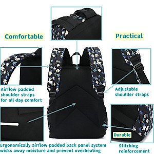 Leaper Travel Backpack for Women Girls Water Resistant Backpack for School Laptop Backpack Kids Backpack Kawaii Bookbag Floral Black White Flower