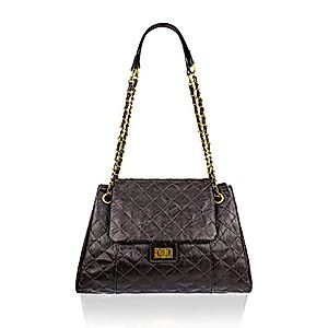 Whale Power Handbags for Women Quilted Tote Shoulder Purse Ladies Designer Satchel Hobo Bag with Chain Strap Brown