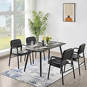 Yaheetech Pack of 6 Office Guest Reception Chair Mid Back PU Leather Task Chair for Waiting Room with Armrest and Lumbar Support, Metal Frame, Black