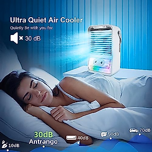 Portable Air Conditioner for Personal with 3 Wind Speeds,Mini Evaporative Air Cooler Fan,USB Air Personal Conditioner with 7 Colour LED Lights,Small Air Conditioner for Bedroom,Office and Outdoors