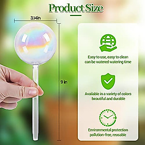jiuhexuj Plant Watering Globes - 4 Pack Iridescent Rainbow Gradient Color Clear Glass Plant Watering Devices - Self Watering Planter Insert for Indoor and Outdoor Plants - Measures 9" L x 2.9" D