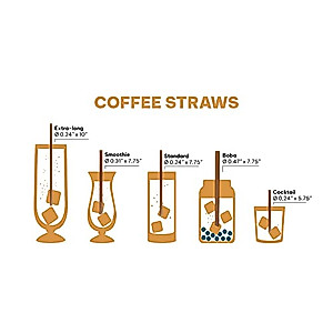 EQUO Coffee Drinking Straws, Disposable, Biodegradable, Compostable, and Plastic-Free, Pack of 50, Boba
