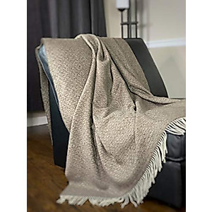 Eikei Wool Throw Blanket Geo Diamond Pattern Oversized Couch Throw Blanket Fringe Trim Soft Merino Woolen Afghan Minimalist Style Lightweight Machine Washable (Mocha, 55Wx78L)