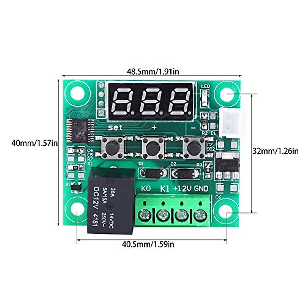 W1209 DC 12V Digital Temperature Controller Module - 2 PCS Electronic Thermostat Controller with Waterproof Sensor for Precise Temperature Control