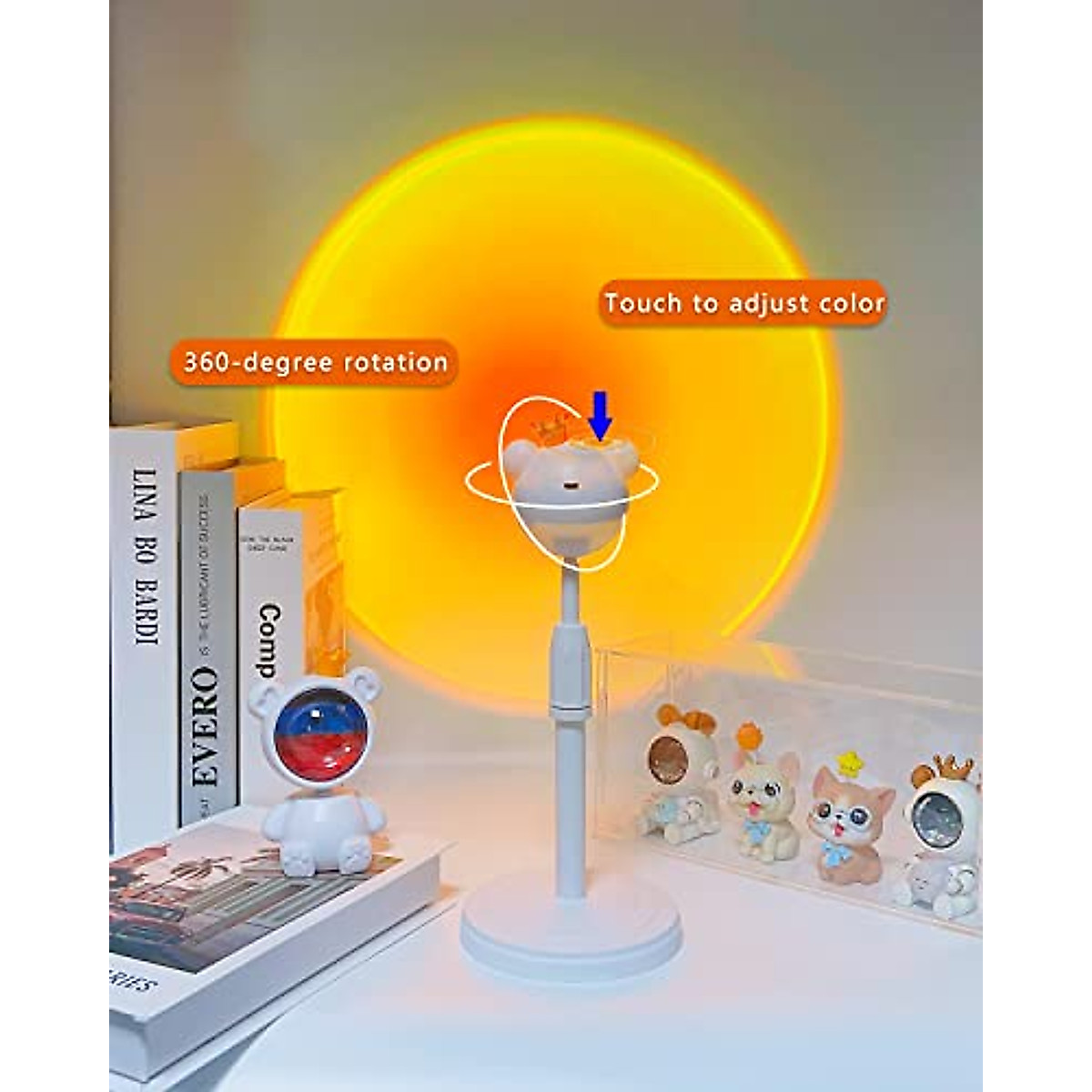 NEWHCTE RL001 Sunset Lamp Projection, 7 RGB Colors Changing Projector LED Lights Floor Lamp, 360 Degree Rotation USB Rechargeable Sunset Lamp for Party/Bedroom/Home