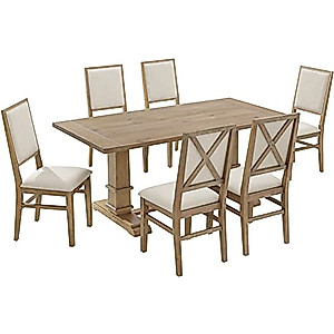 Crosley Furniture Joanna 7-Piece Dining Set with Table and 6 Upholstered Back Chairs, Rustic Brown/Creme
