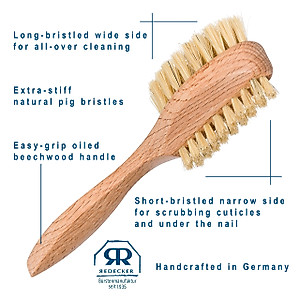 Redecker Natural Pig Bristle Nail Brush with Oiled Beechwood Handle, 6-3/4-Inches