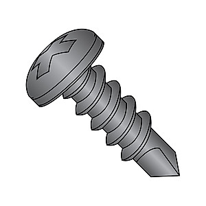 Small Parts 1008KPPB Steel Self-Drilling Screw, Black Oxide Finish, Pan Head, Phillips Drive, #2 Drill Point, #10-16 Thread Size, 1/2" Length (Pack of 100)