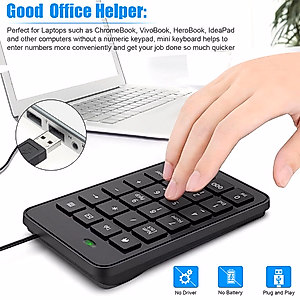 Wired 10-Key USB Keypad Number Pad – Portable Numeric Keypad Keyboard for Laptop, PC and Desktop | Computer Accessories Numpad for ChromeBook Surface Notebook MateBook - Essential Office Data Entry