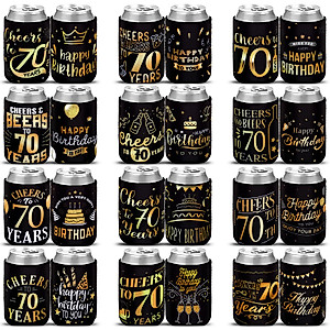 Umigy 24 Pcs 70th Birthday Can Sleeve to 70 Years Can Neoprene Cooler Birthday Decorations Party Favors Supplies Gift for Men Women