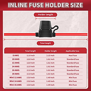 Inline Fuse Holder 12V 2 Pack, 16 AWG Waterproof Fuse Holder 11.8 Inch, in line Fuse Holders 12V with 2 Pcs Standard Car Fuses 15A Blade Fuse Holder for Automotive, Marine by XIOGZAXI