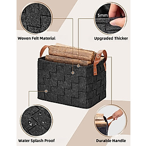 GIB Large Woven Felt Storage Baskets with Handles, 16"x11.8"x11.5" Fabric Wicker Storage Baskets Foldable Collapsible Storage Bins for Blankets Toys Clothes Shoes, Black/Dark Grey, 2 Pack