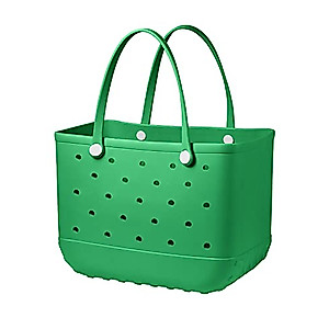 Qkstan Beach Bag Rubber Tote Bag - Waterproof Sandproof Tote Bags Travel Handbag for Sports Beach Market Pool Boat (Green, Large)