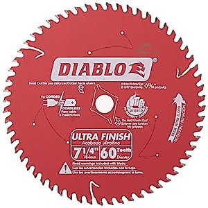 Freud D0760A Diablo 7-1/4" x 60-Tooth Ultra Fine Finishing Circular Saw Blade with 5/8" Arbor and Diamond Knockout Single Blade