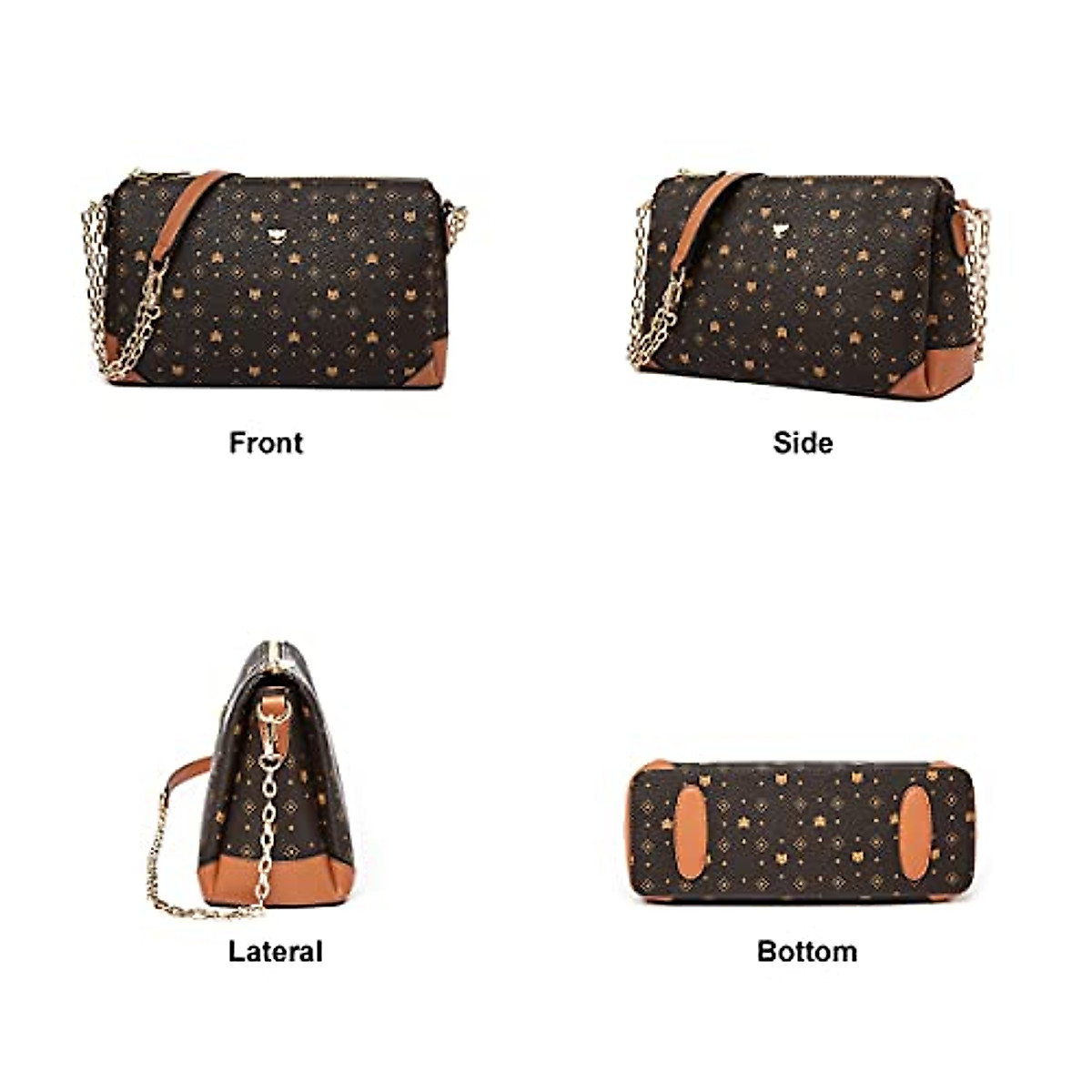 Womens Vegan Leather Crossbody Bags, PVC Faux Leather Satchel Bags for Women Brown Monogram Shoulder Bags Signature