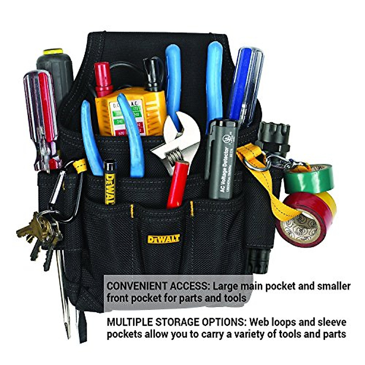 Custom Leathercraft DEWALT DG5103 Small Durable Maintenance and Electrician's Pouch with Pockets for Tools, Flashlight, Keys, Black