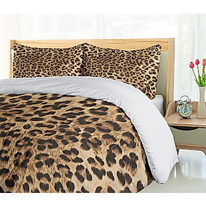 Ambesonne Leopard Print Duvet Cover Set, Skin Pattern of a Wild Savannah Animal Powerful Panther Big Cat, Decorative 3 Piece Bedding Set with 2 Pillow Shams, Queen Size, Brown Beige