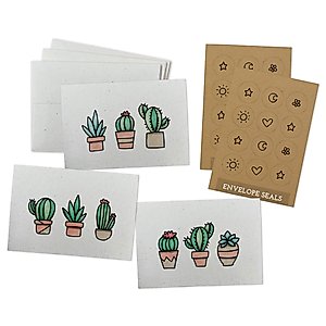 Sugartown Greetings Succulents & Cactus Notecards Set - 24 Blank Succulent Cards with Envelopes & Kraft Seals - Great for Personal & Business Thank You, Thinking of You, Sympathy