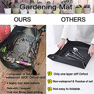 BENIFILE Upgraded Flower Color Gardening Plant Repotting Mat, 30 * 30inch Foldable Waterproof Bonsai Transplanting Pad Dirty Catcher Mix Soil Planting Mat for Indoor Garden Succulent Plant Care