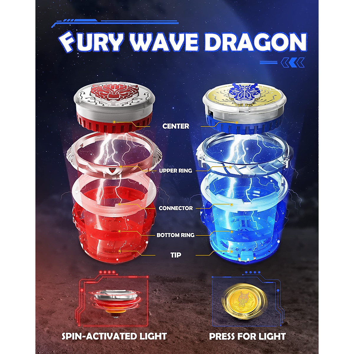 Infinity Nado Stadium - Battling Tops Burst Toy for Boys Grils Age 8-12 - Including Beystadium, 2 Gaming Top Toys, 2 Sword Launcher - Sapphire Blue and Flame Red