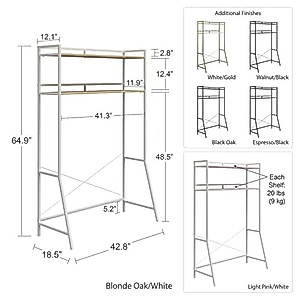 Novogratz Beverly Over-The-Bed Storage for Twin & XL Twin Beds (18.5" L x 42.83" W x 64.86" H), Espresso/Black