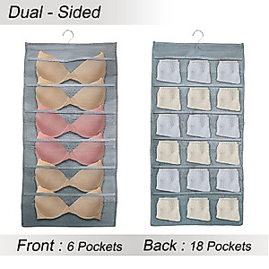 Taoomeho Hanging Closet Organizers and Storage Set,4-Shelf Foldable Hanging Storage Shelves and Dual-Sided Storage Bags，Great for Clothes Bag Bra Underwear Underpants Socks Organization Storage，Gray