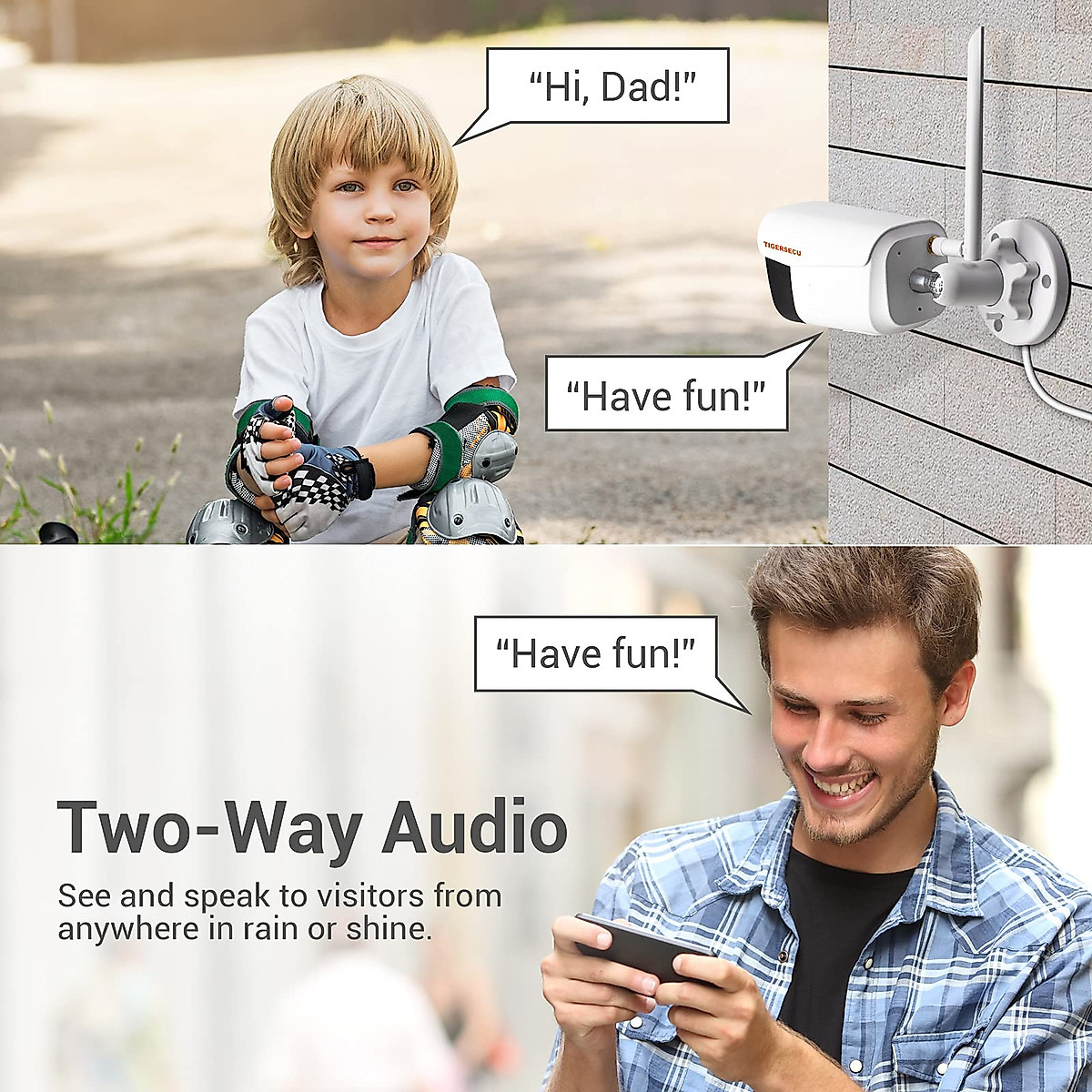 TIGERSECU Add-On Camera for use only 1080P WiFi NVR Security System, Weatherproof, AI Human Detection (Power Supply Sold Separately)