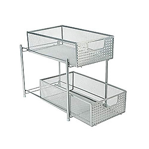 Mind Reader Cabinet, Mesh Storage Baskets Organizer, Home, Office, Kitchen, Bathroom, One Size, Silver 2 Tier Heavy Duty