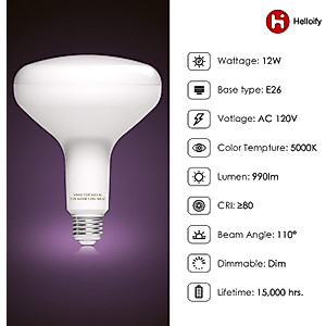 helloify Dimmable BR40 LED Flood Light Bulb, 12W, 75W Equivalent, 5000K Daylight White Light, Energy Saving Lamp for Office/Home, E26 Screw Base, 6PCS