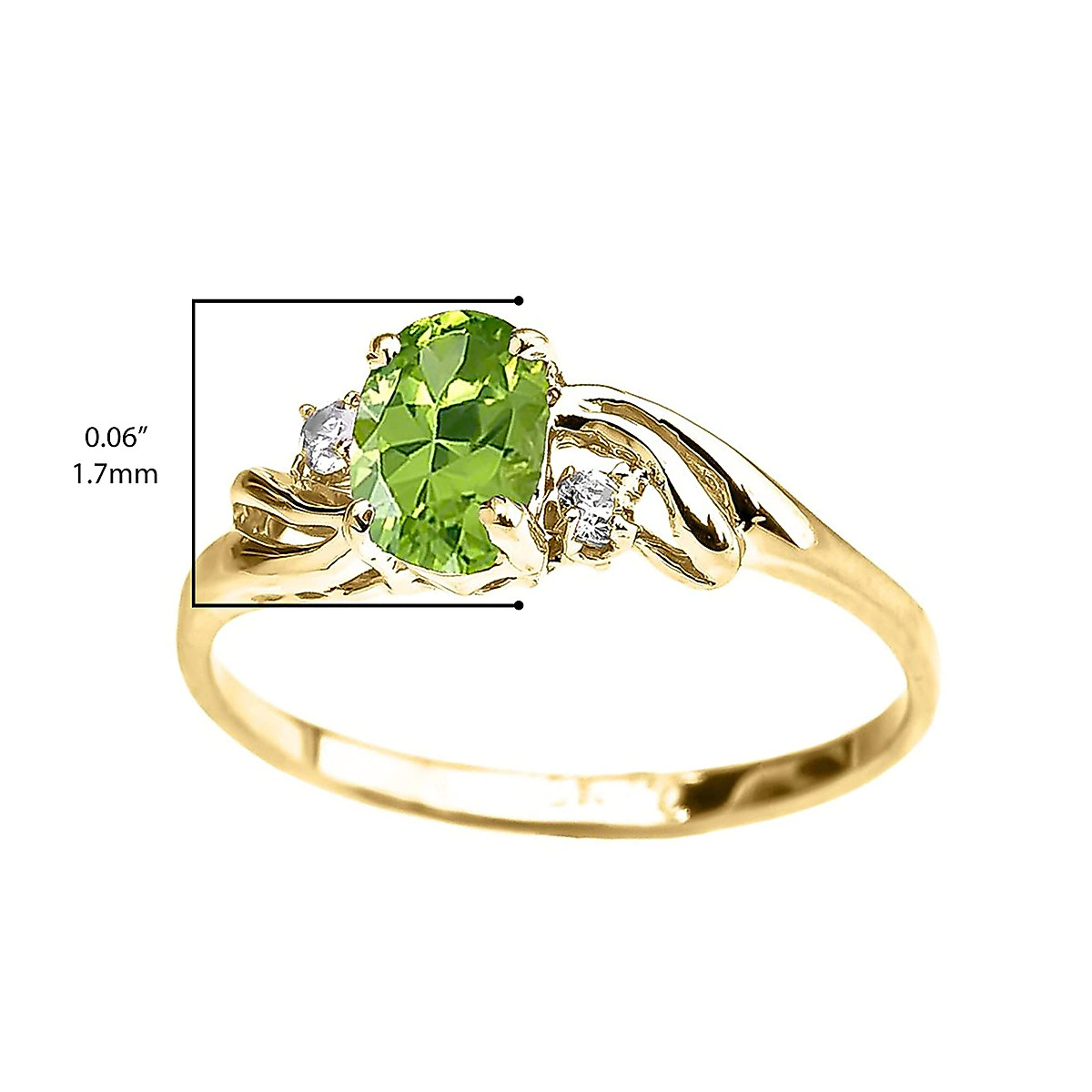 10k Yellow Gold Oval Shaped Lime Green Cubic Zirconia with Round White Topaz 3-Stone Swirl Ring - Size 5
