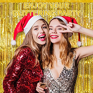 30 Pack Gold Foil Fringe Curtain Backdrop, 3.3x8.2 Feet Metallic Tinsel Streamer Curtains Photo Booth Props for Birthday/Wedding/Graduation/Baby Shower/Christmas/New Year/Disco Party Decorations