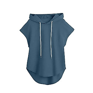 Milumia Women High Low Hem Cap Sleeve Athletic Drawstring Hoodie Tunic Top Shirts Dusty Blue X-Large