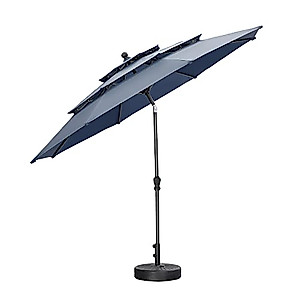 DOIT 10Ft Patio Umbrella with 8 Sturdy Ribs,Outdoor Table Market Umbrella Three Tires Roof with w/Tilt Adjustment and Crank for Garden,Deck,Backyard,Pool (No Base)