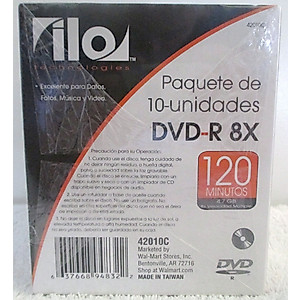 DVD-R 8X ILO Technologies 10 Pack 120 min 4.7 GB 8 Multispeed For Data , Photos , Music and Video