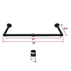 TLBTEK Industrial Pipe Clothes Rack,Heavy Duty Rustic Clothes Hanging Shelves System,Wall Mounted Detachable Black Iron Metal Garment Bar for Retail Display,Closet Organization (36 Inch)