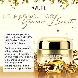 Azure Cosmetics Dermatologist Tested 24K Gold & Collagen Face Moisturizer - K Beauty Anti-Aging Face Cream for Firming & Skin Tightening - Korean Skincare - All Skin Type 1.69 fl oz
