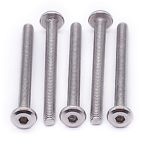 M6 x 50mm, 55mm, 60mm, 65mm, 70mm Stainless Steel Furniture Bolts Flat Socket Head Cap Screws Assortment 25 PCS, 304 Stainless Steel 18-8, Full Thread, Bright Finish