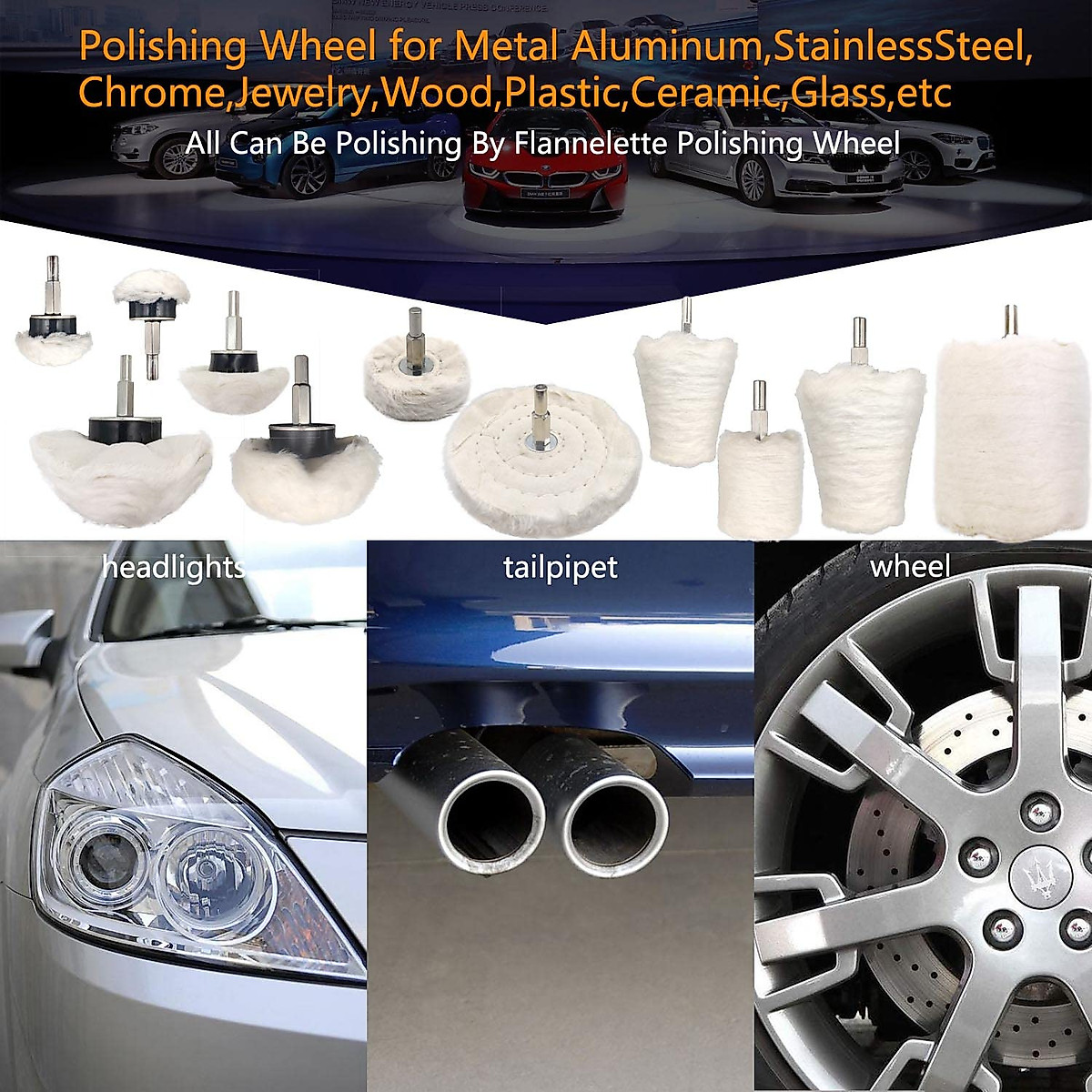 Tworider 11 pcs Buffing Wheel for Drill, Buffing Pad Polishing Wheel Kits, Wheel Shaped Polishing Tool for Metal Aluminum, Stainless Steel, Chrome, Jewelry, Wood, Plastic, Ceramic, Glass, etc